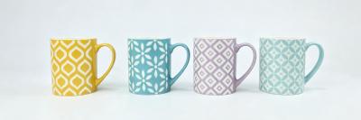 China Set of 8 Geometric Floral Ceramic Coffee Mugs, Multi‑Color Decorative Drinking Cups for sale