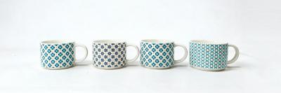 China 8‑Piece Geometric Pattern Short Ceramic Mug Set, Moroccan‑Style Coffee Cups for sale