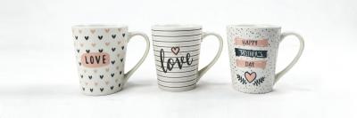 China 3‑Pack Mother’s Day Love‑Themed Ceramic Coffee Mugs, Heart Pattern Tea Cup Set for sale