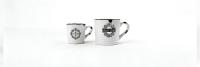 China 2‑Pack Vintage White Ceramic Mugs, Black Trim Polka‑Dot Handle Coffee Cup Set for sale