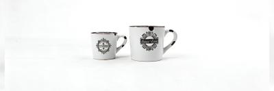 China 2‑Pack Vintage White Ceramic Mugs, Black Trim Polka‑Dot Handle Coffee Cup Set for sale