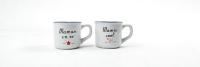 China 2‑Pack French Quote Ceramic Mugs, White Camp‑Style Coffee Cups with Blue Rim for sale
