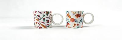 China 2‑Pack Floral Print Ceramic Mugs, Large Circular Handle Flower Coffee Cup Set for sale