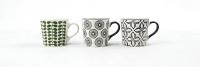 China 3‑Pack Geometric Floral Ceramic Mugs, Modern Pattern Coffee Cup Set for sale