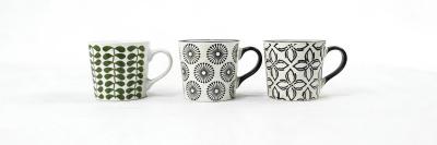 China 3‑Pack Geometric Floral Ceramic Mugs, Modern Pattern Coffee Cup Set for sale