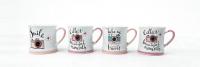 China 4‑Pack Camera Travel Quote Ceramic Mugs, Pink Handle Coffee Cup Set Product Description for sale