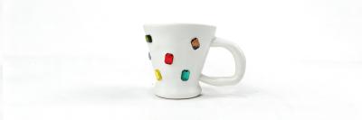 China Colorful Gem‑Accent Ceramic Coffee Mug, White Decorative Jewel Cup for sale