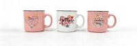 China 3‑Pack Mother's Day Pink & White Camp‑Style Ceramic Mugs, Gift Coffee Cup Set for Mom for sale