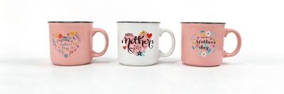 China 3‑Pack Mother's Day Pink & White Camp‑Style Ceramic Mugs, Gift Coffee Cup Set for Mom for sale