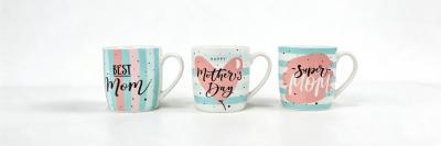 China Mother's Day Striped Ceramic Coffee Mug, Best Mom Super Mom Printed Tea Cup, Sentimental Gift for Mom for sale