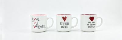 China Valentine's Day Love Quote Ceramic Coffee Mug, White Cup with Red Inner Rim & Heart Print, Romantic Gift for Couple for sale