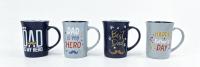China Father's Day Ceramic Coffee Mug Set of 4, Hero Dad Mustache Printed Tea Cups, Gift for Dad for sale