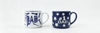 China #1 Dad Ceramic Coffee Mug Set of 2, Tool & Star Printed Short Wide Tea Cups, Father’s Day Gift for Dad for sale