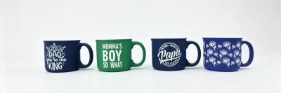 China Family Themed Matte Ceramic Coffee Mug Set of 4, Short Wide Handle Tea Cups, Gifts for Dad Papa and Family for sale