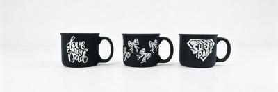 China Father’s Day Matte Black Ceramic Coffee Mug Set of 3, Short Wide Tea Cups with Handle, Gifts for Dad Papa for sale