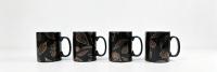 China Black Ceramic Coffee Mug Set of 4, Elegant Gold‑Foil Leaf & Floral Line Art Tea Cups for sale