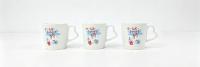 China Hello Summer Ceramic Coffee Mug Set of 3, Heart‑Shaped Handle Seasonal Tea Cups with Beach Vacation Prints for sale