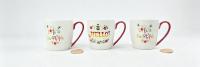 China Bee Floral Inspirational Ceramic Coffee Mug Set of 3, White Mugs with Red‑Colored Handle, Positive Quote Tea Cups for sale
