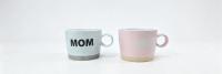 China MOM Short Wide Ceramic Coffee Mug Set of 2, Two‑Tone Raw Clay Base Mother’s Day Gift Tea Cups for sale