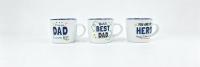 China Father’s Day Ceramic Coffee Mug Set of 3, White Short Wide Tea Cups with Navy Blue Rim Gift for Dad for sale