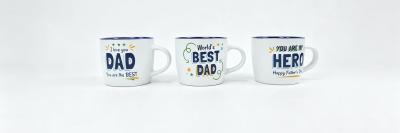 China Father’s Day Ceramic Coffee Mug Set of 3, White Short Wide Tea Cups with Navy Blue Rim Gift for Dad for sale