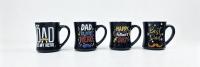 China Father’s Day Black Ceramic Coffee Mug Set of 4, Mustache & Quote Printed Tea Cups Gift for Dad for sale