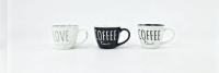 China Simple Slogan Ceramic Coffee Mug Set of 3, Black and White Inspirational Quote Tea Cups for sale