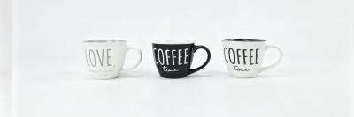 China Simple Slogan Ceramic Coffee Mug Set of 3, Black and White Inspirational Quote Tea Cups for sale