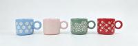 China 4 Pack Floral Ceramic Coffee Mugs, Matte Short Wide Cups with Big Circle Loop Handle for sale
