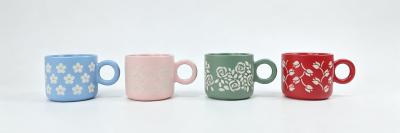 China 4 Pack Floral Ceramic Coffee Mugs, Matte Short Wide Cups with Big Circle Loop Handle for sale