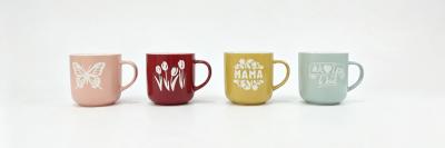 China 4 Pack Family‑Theme Ceramic Coffee Mugs, Butterfly & Floral Pattern Tea Cups for Mom and Dad Gifts for sale