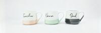 China 3 Pack Speckled Dip‑Dye Ceramic Coffee Mugs, Cursive Letter Gift Cups for Teacher Nana Dad for sale