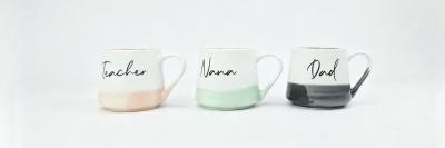 China 3 Pack Speckled Dip‑Dye Ceramic Coffee Mugs, Cursive Letter Gift Cups for Teacher Nana Dad for sale