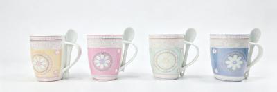 China 4 Pack Floral Ceramic Mugs with Spoon, Vintage Mandala Flower Coffee Cup Set for sale