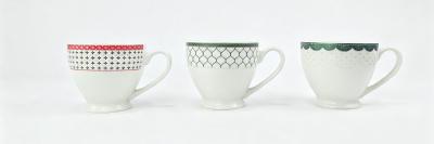 China 3 Pack Footed Ceramic Coffee Mugs, Classic Border Pattern Tea Cup Set for sale