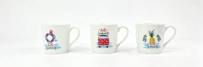 China 3 Pack Hello Summer Ceramic Coffee Mugs, Summer Beach Holiday Tea Cup Set for sale