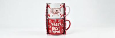China 2 Pack Mama Berry Best Mom Ceramic Mugs, Mother’s Day Stackable Mug Gift Set for sale