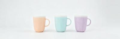 China Cable Knit Embossed Ceramic Coffee Mugs, Pastel Colored Tea Cups Set for sale