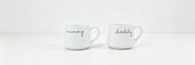 China Mummy & Daddy Ceramic Mug Set, Speckled White Couple Coffee Cups for sale