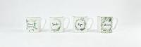 China Inspirational Green Leaf Wreath Ceramic Mug Set, 4‑Pack Positive Quote Coffee Cups for sale
