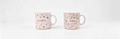 China Mom & Grandma Pink Wildflower Ceramic Mug Set, 2‑Pack Floral Coffee Cups for sale