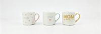 China Family Mum Dad Mom Mode Ceramic Mug Set, 3‑Pack Heart‑Print Coffee Cups with Colored Handles for sale