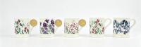 China Vintage Floral & Butterfly Ceramic Mug Set, 5‑Pack Botanical Flower Coffee Cups for sale