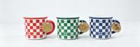China Cute Checkered Bear Ceramic Mug Set, 3‑Pack Retro Plaid Coffee Cups for sale