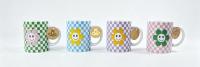 China Cute Checkerboard Smiley Flower Ceramic Mug Set, 4‑Pack Colorful Plaid Coffee Cups for sale