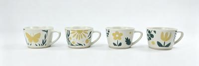 China Boho Floral Butterfly Ceramic Mug Set, 4‑Pack Spring Botanical Coffee Cups for sale