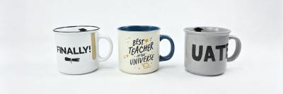 China Graduation & Teacher Appreciation Campfire‑Style Ceramic Mug Set, 3‑Pack Quote Coffee Cups for sale