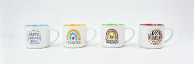 China Rainbow Teacher Appreciation Ceramic Mug Set, 4‑Pack Color Interior Quote Coffee Cups for sale