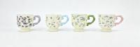 China Vintage Floral Ceramic Mug Set of 4, Twisted Handle Footed Coffee Cups for sale