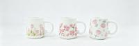 China Pink Tulip Floral Ceramic Mug Set, 3‑Pack Spring Flower Coffee Cups for sale